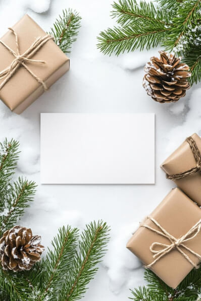 Descarga Arreglo Festivo de Vacaciones con Regalos y Piñas Mockups En Línea - Creative Fabrica