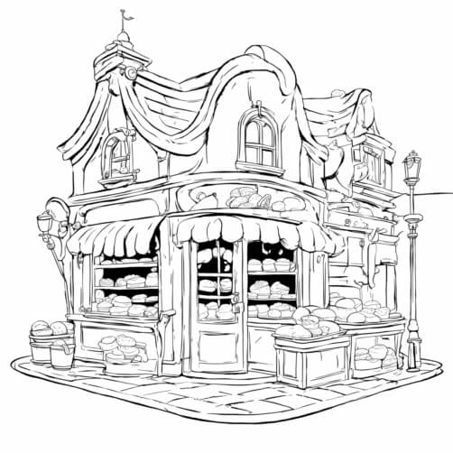 Download Bakery Storefront with Bread and Pastries Coloring pages ...