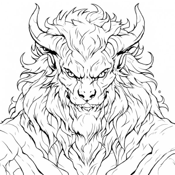 Download Fierce Mythical Beast Line Art Coloring pages Online ...