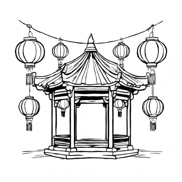 Download Traditional Chinese Pavilion adorned with Lanterns Coloring ...