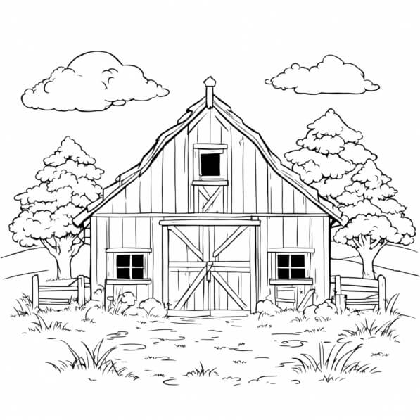 Download Rustic Barn Coloring Page Coloring pages Online - Creative Fabrica