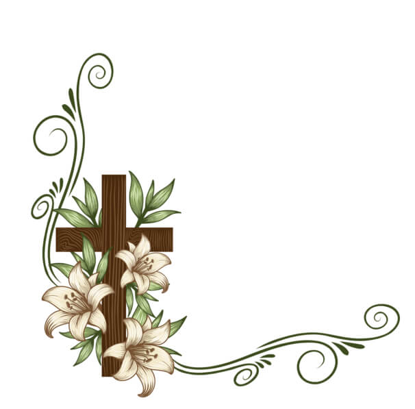 Download Wooden Cross Adorned with Lilies and Greenery Borders ...