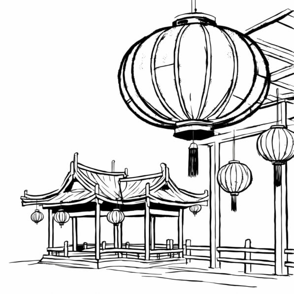Download Illustration of a Traditional Chinese Pavilion with Lanterns ...