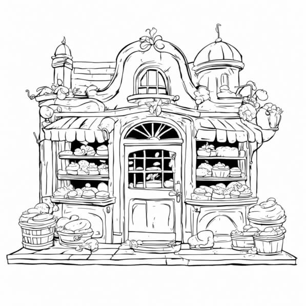 Download Whimsical Bakery with Pastries Coloring pages Online ...