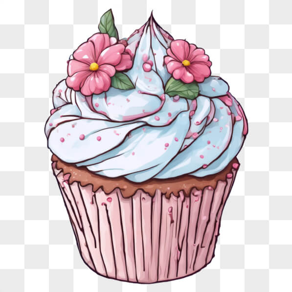Download Cupcake with Blue Frosting and Pink Flowers Cartoons Online ...