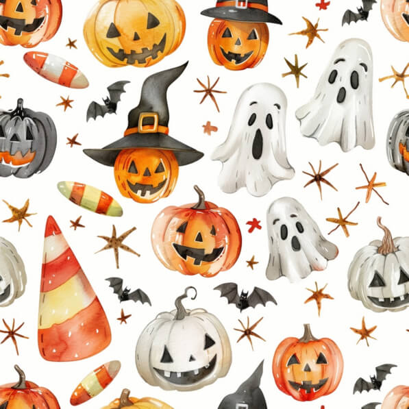 Download Halloween-Themed Pattern with Pumpkins and Ghosts Patterns ...