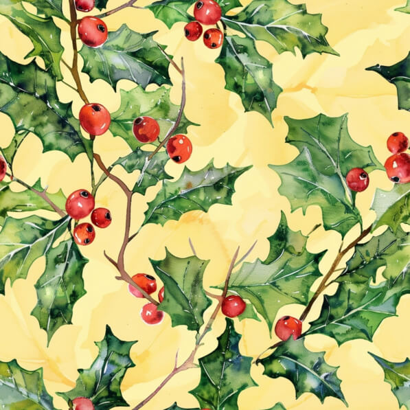 Download Watercolor Illustration of Holly Leaves and Berries Patterns ...