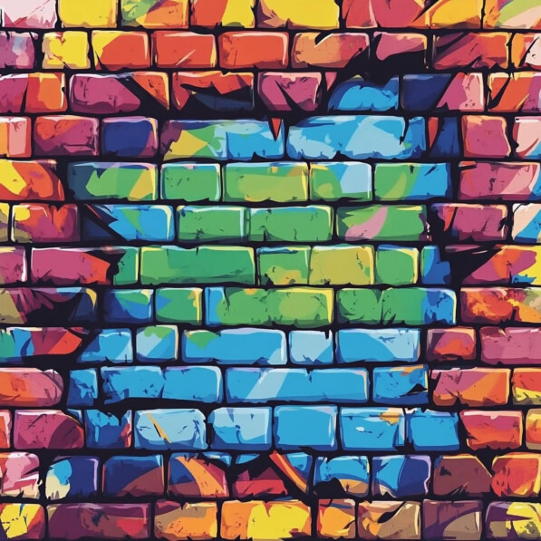 Download Vibrant Mural on Brick Wall Backgrounds Online - Creative Fabrica