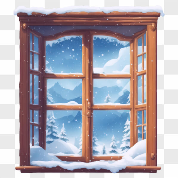 Download Besneeuwd Landschap Gezien Door een Houten Raam Cartoons ...