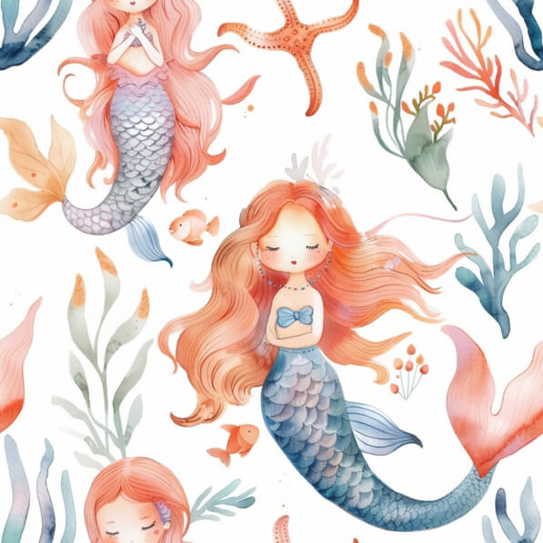 Baixe Ilustração Caprichosa de Sereia com Vida Marinha Colorida Padrões ...