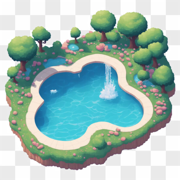 Download Outdoor Swimming Pool with Waterfall and Greenery Cartoons ...