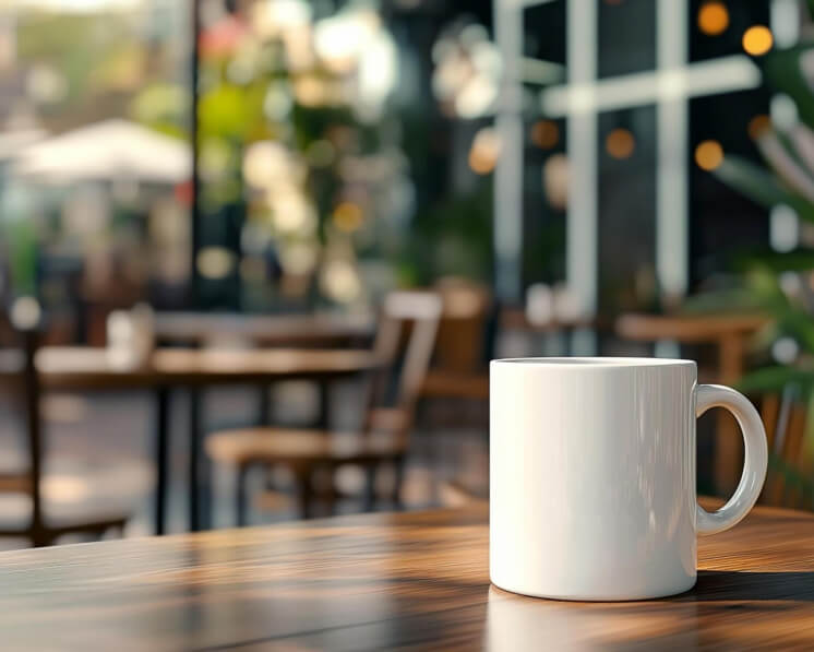 Download Cozy Café Scene with White Mug Mockups Online - Creative Fabrica