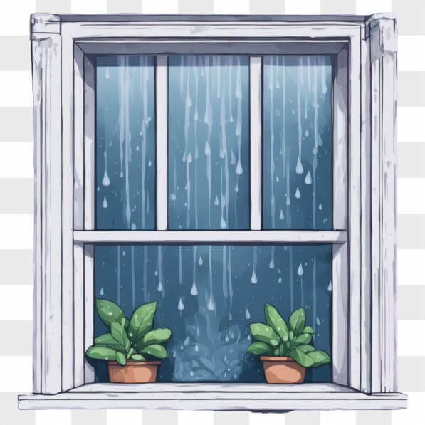 Download Cozy Window Scene with Raindrops and Potted Plants Cartoons ...