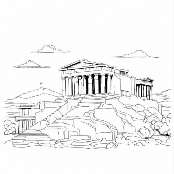 Download Acropolis in Athens, Greece - Line Art Drawing Coloring pages ...