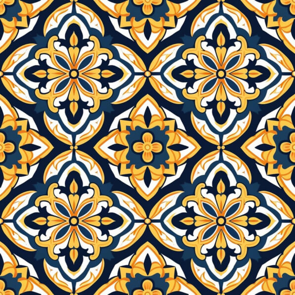 Baixe Padrão Intricado de Azulejos Florais em Azul e Dourado Padrões ...