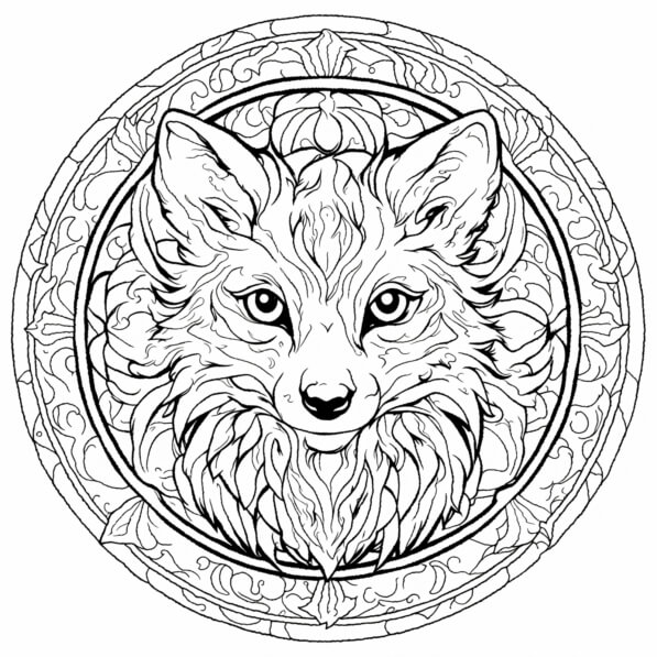 Download Intricate Fox Head in Floral Mandala Design Coloring pages ...