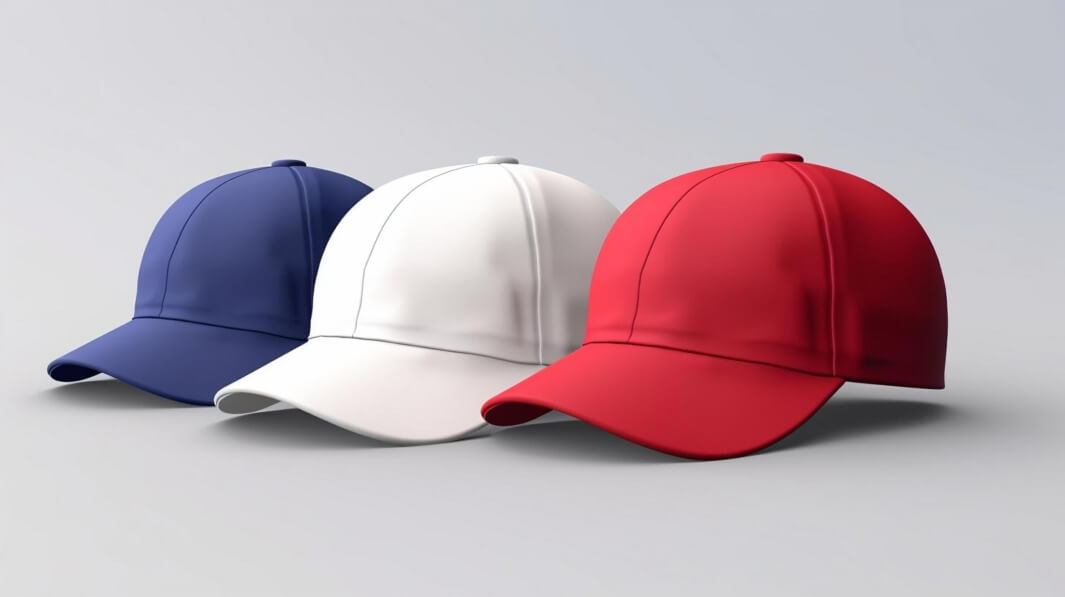 Download Stylish Baseball Caps in Navy Blue, White, and Red Mockups ...