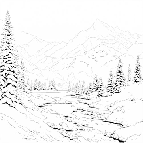 Download Serene Mountain Landscape with Snow-Covered Trees Coloring ...