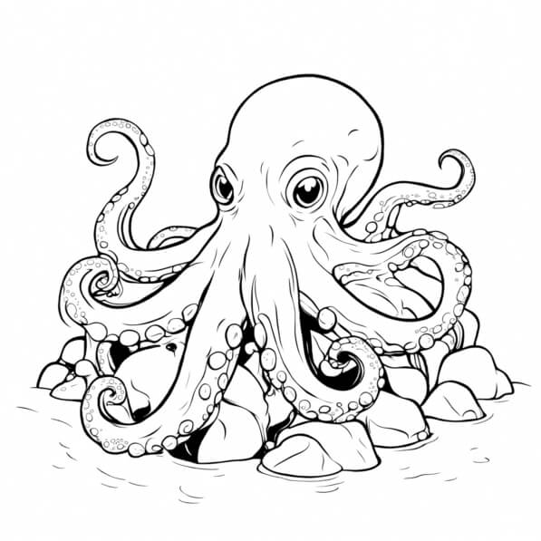 Download Illustration of an Octopus on Rocks Coloring pages Online ...