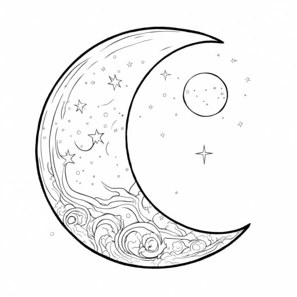 Download Crescent Moon and Stars Line Art Coloring pages Online ...