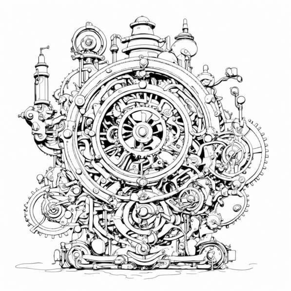 Download Intricate Steampunk Mechanism Coloring pages Online - Creative ...