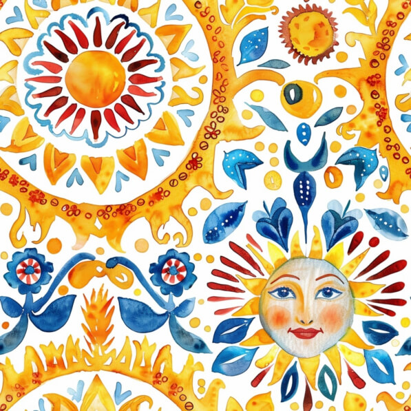 Download Vibrant Watercolor Sun and Floral Pattern Patterns Online ...