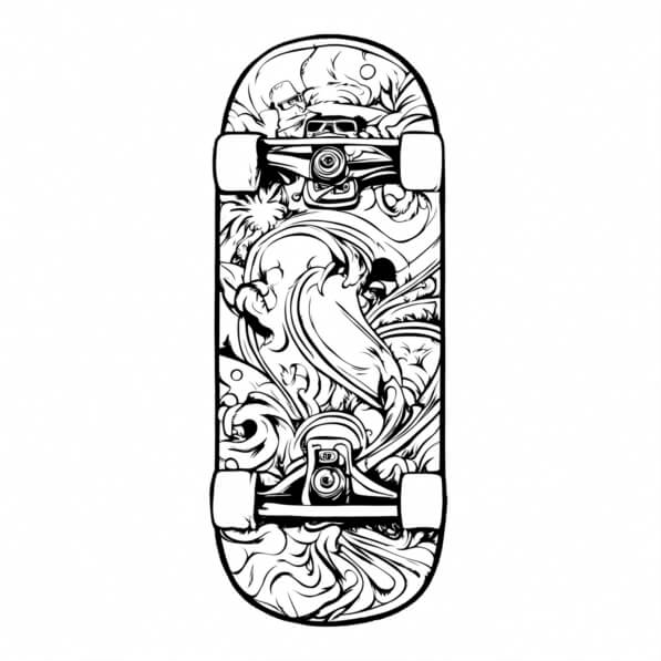 Download Intricate Black and White Skateboard Design Coloring pages ...