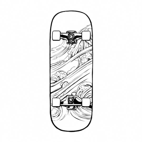 Download Skateboard Deck with Wave Design Coloring pages Online ...