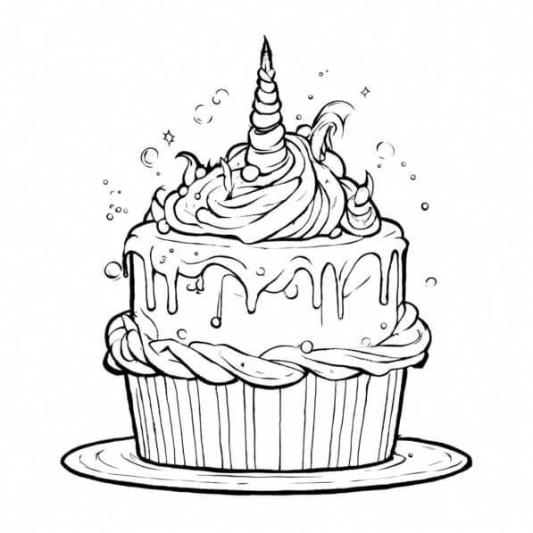 Download Whimsical Unicorn Cupcake Coloring pages Online - Creative Fabrica