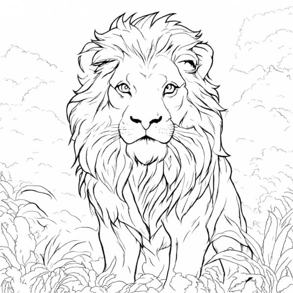 Descarga Ilustración de Dibujo Lineal de León Majestuoso Páginas para ...