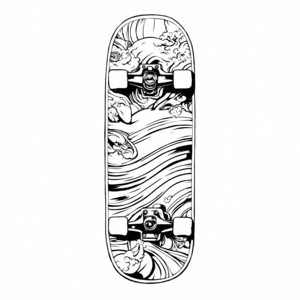 Download Artistic Skateboard with Wave Design Coloring pages Online ...