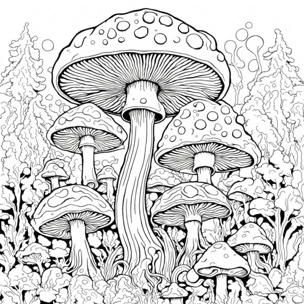 Download Whimsical Mushrooms in a Magical Forest Coloring pages Online ...