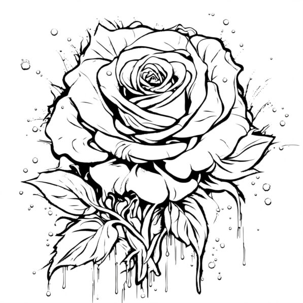 Download Intricate Line Drawing of a Rose Coloring pages Online ...