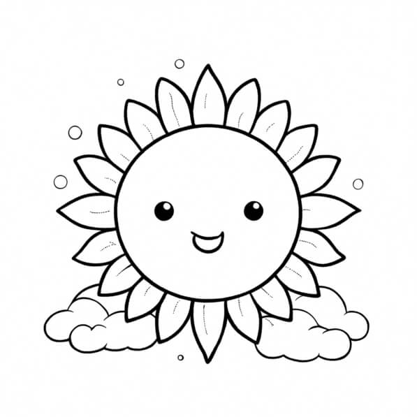 Download Cute Cartoon Sun with Clouds and Bubbles Coloring pages Online ...