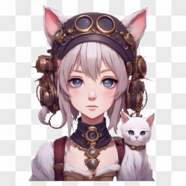 Download Steampunk Character with Cat Cartoons Online - Creative Fabrica