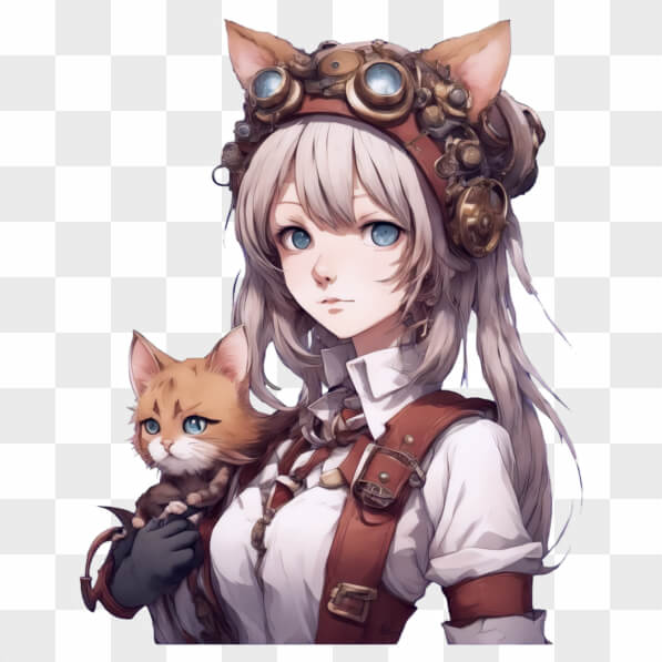 Download Steampunk Character with Cat Cartoons Online - Creative Fabrica
