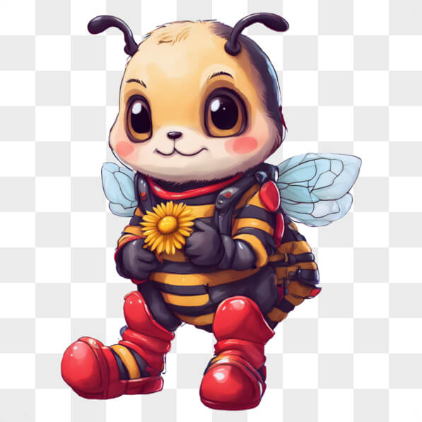 Download Cute Panda Bee Character Holding a Sunflower Cartoons Online ...