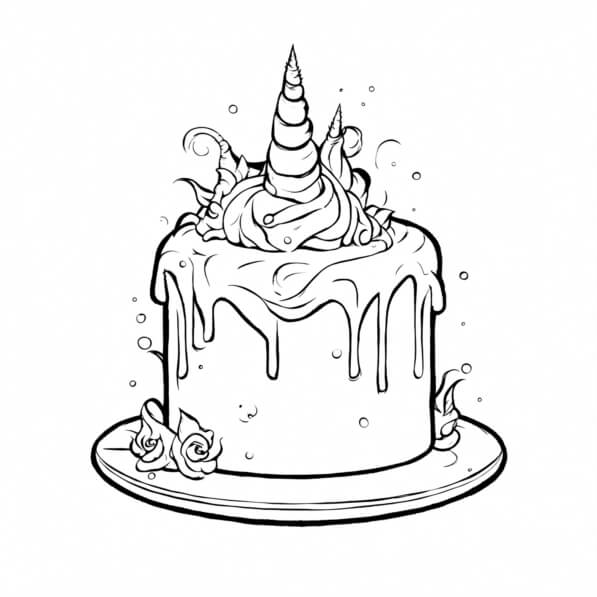 Download Whimsical Unicorn Cake Coloring pages Online - Creative Fabrica