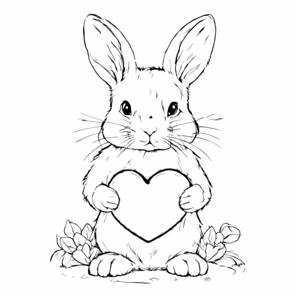 Download Cute Rabbit Holding a Heart Coloring pages Online - Creative ...