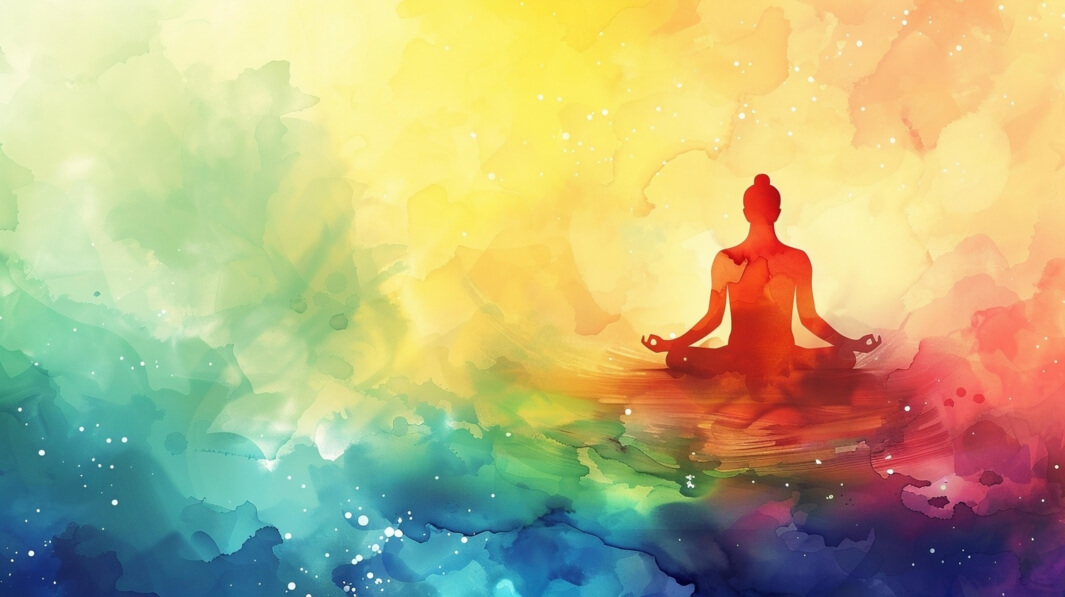 Download Meditation Silhouette with Colorful Watercolor Background ...