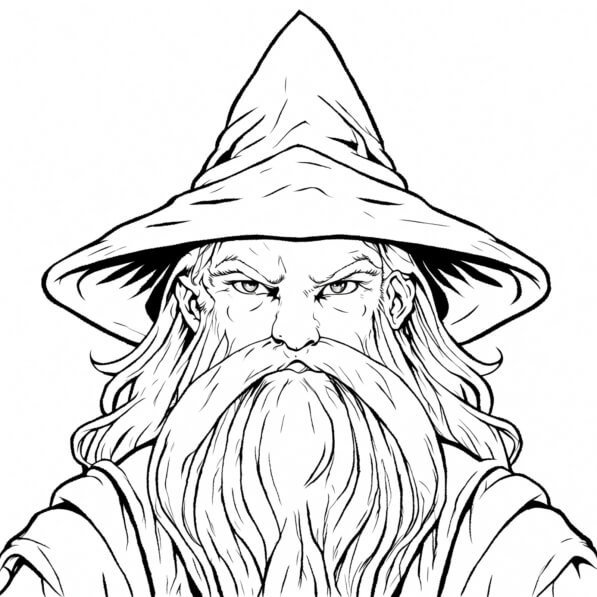 Download Detailed Line Drawing of a Wizard Coloring pages Online ...
