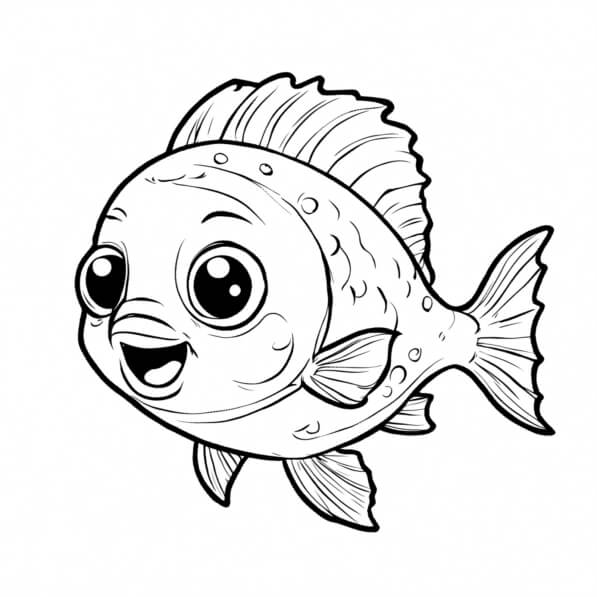 Download Happy Cartoon Fish Coloring pages Online - Creative Fabrica