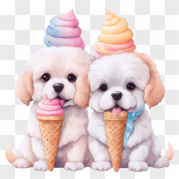 Download Two Puppies Enjoying Ice Cream Cartoons Online - Creative Fabrica