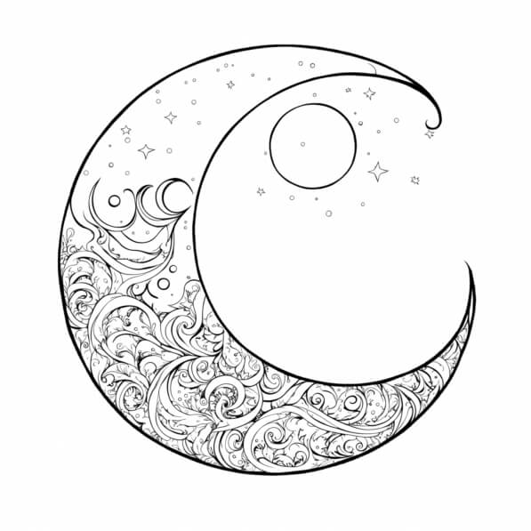 Download Intricate Crescent Moon Design Coloring pages Online ...