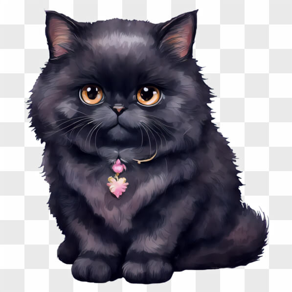 Download Fluffy Black Cat with Heart-Shaped Collar Cartoons Online ...