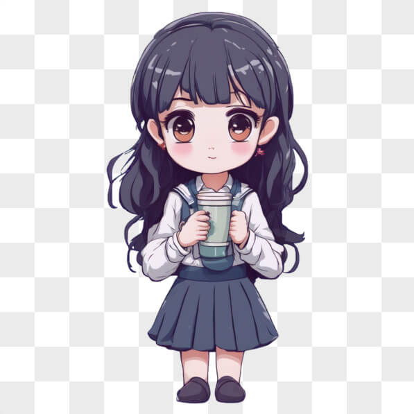 Download Cute Chibi Girl Holding a Drink Cartoons Online - Creative Fabrica