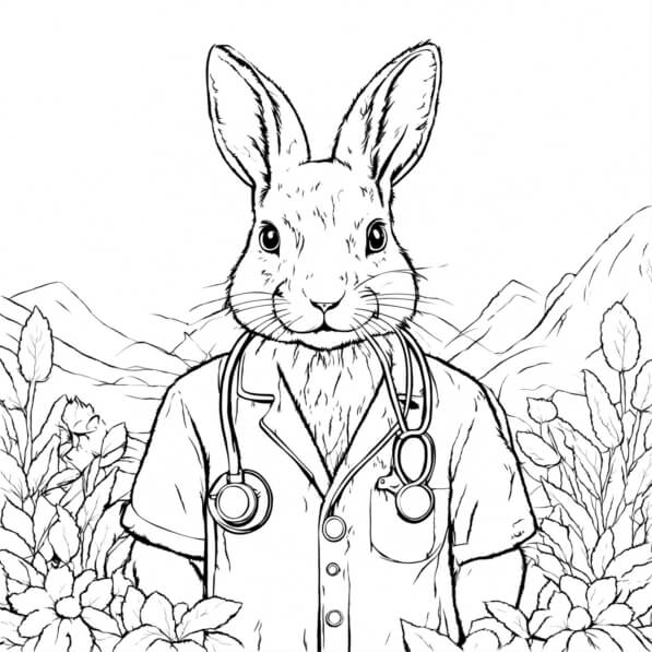 Download Rabbit Doctor in a Floral Landscape Coloring pages Online ...