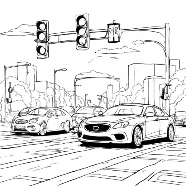 Download Urban Intersection with Traffic Lights Coloring pages Online ...