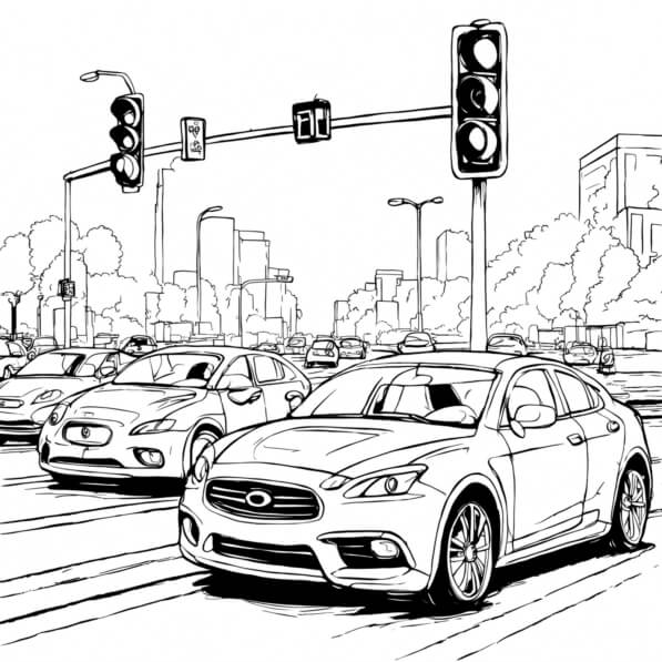 Download Busy City Intersection with Traffic Lights Coloring pages ...