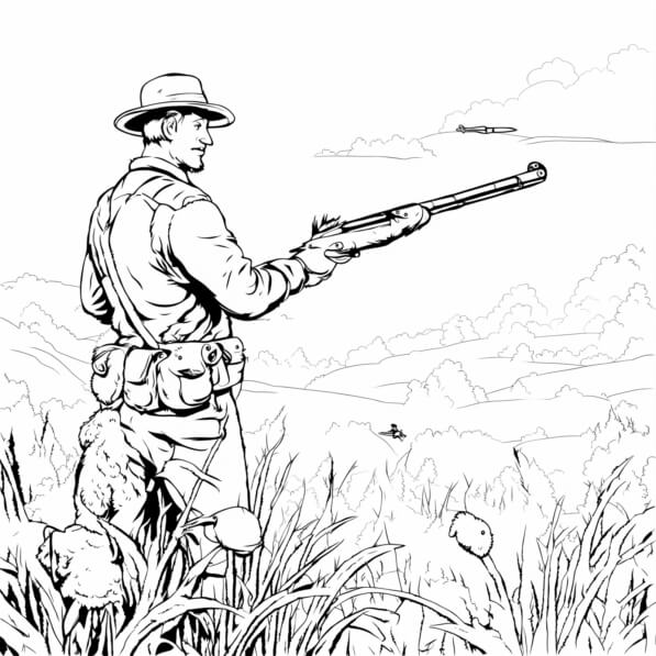 Download Hunter Aiming Shotgun in Field Coloring pages Online ...